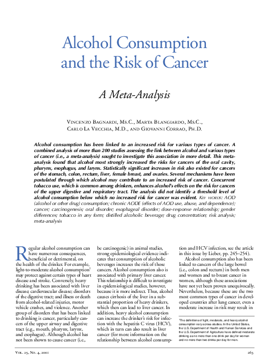 (PDF) Alcohol Consumption and the Risk of Cancer
