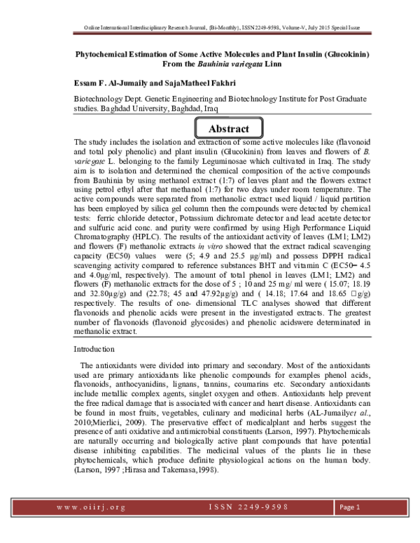 (PDF) Phytochemical Estimation of Some Active Molecules and Plant ...