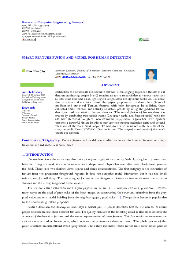(PDF) Smart Feature Fusion and Model for Human Detection