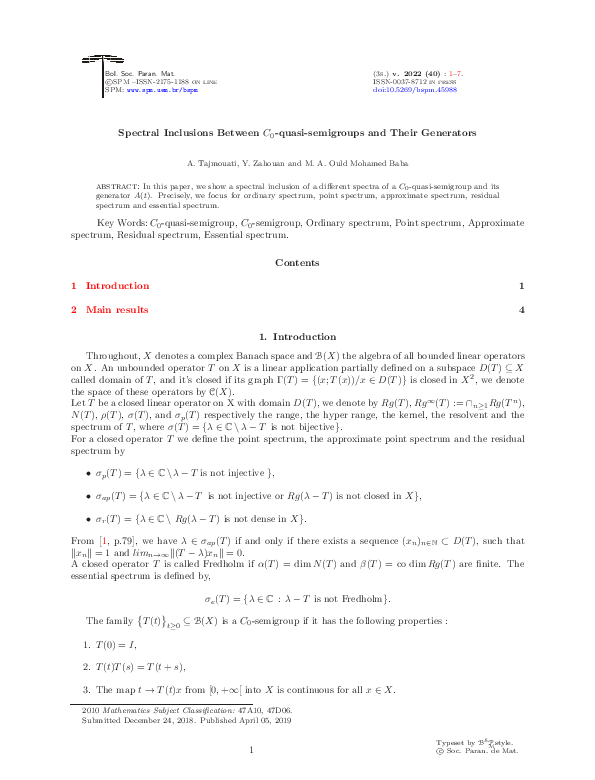 (PDF) Spectral inclusions between C0-quasi-semigroups and their generators