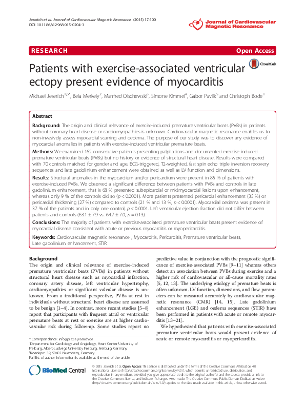 Pdf Patients With Exercise Associated Ventricular Ectopy Present Evidence Of Myocarditis