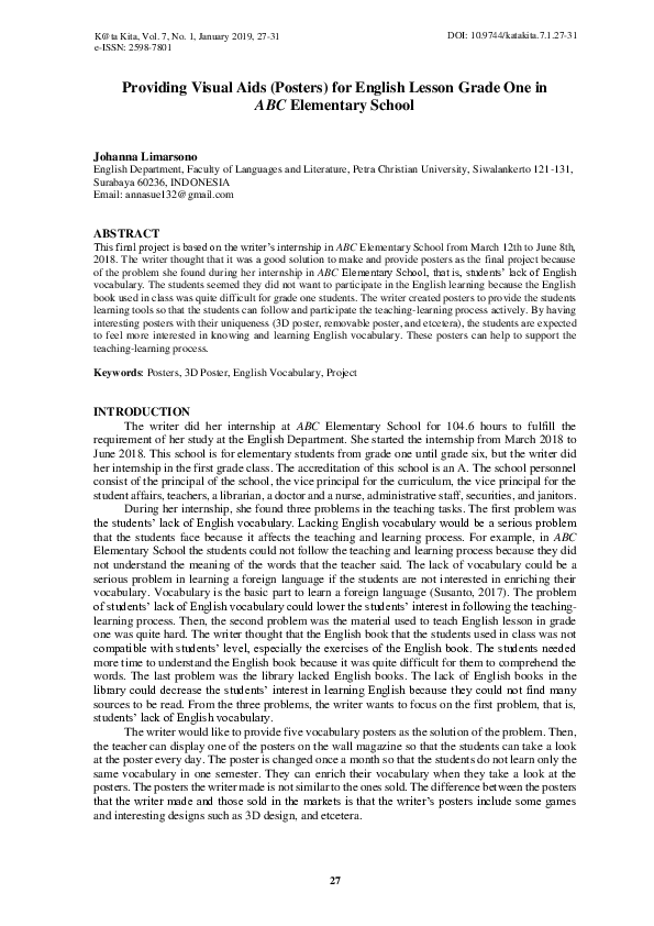 (PDF) Providing Visual Aids (Posters) for English Lesson Grade One in ...