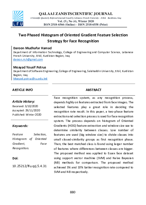 Pdf Two Phased Histogram Of Oriented Gradient Feature Selection