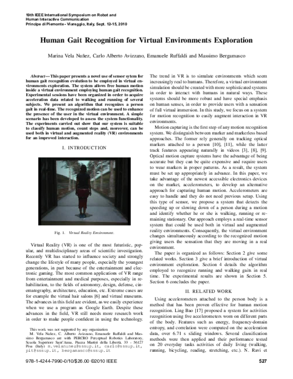 (PDF) Human gait recognition for virtual environments exploration