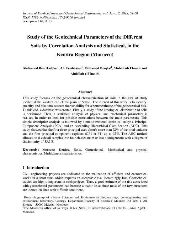 (PDF) Study of the Geotechnical Parameters of the Different Soils by Correlation Analysis and ...
