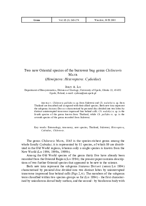 (PDF) Two new Oriental species of the burrower bug genus Chilocoris ...