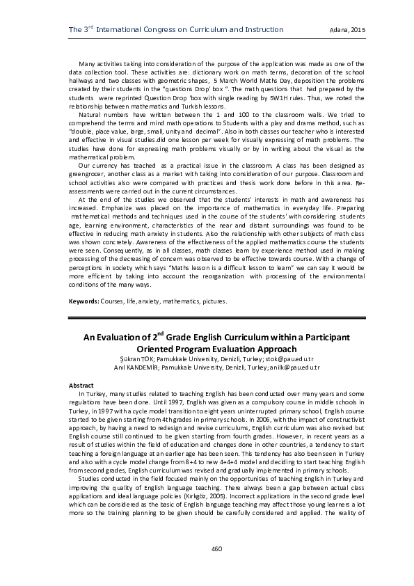 (PDF) An Evaluation of 2nd grade English curriculum within a participant oriented program ...
