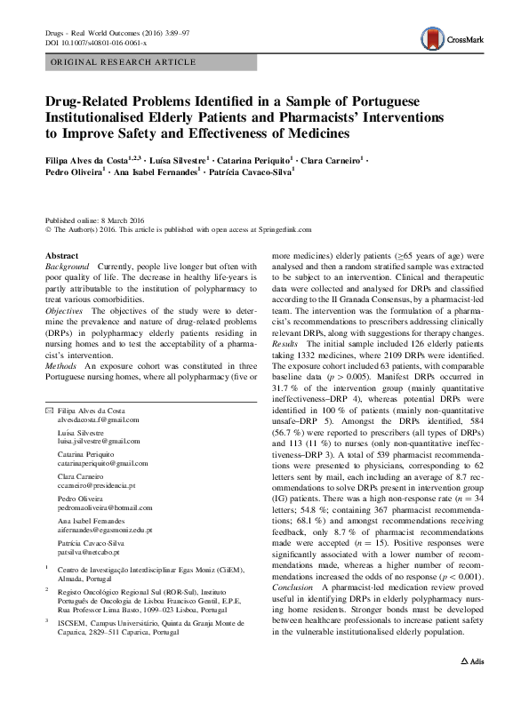 (PDF) Drug-Related Problems Identified in a Sample of Portuguese ...