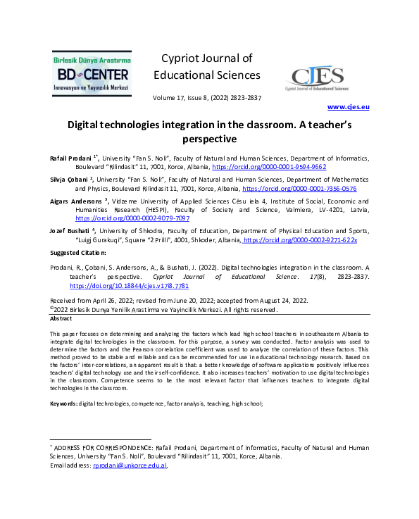 (PDF) Digital technologies integration in the classroom. A teacher’s ...