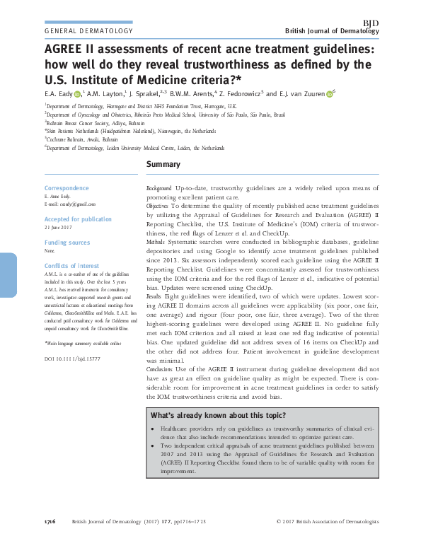 (PDF) AGREE II assessments of recent acne treatment guidelines: how ...
