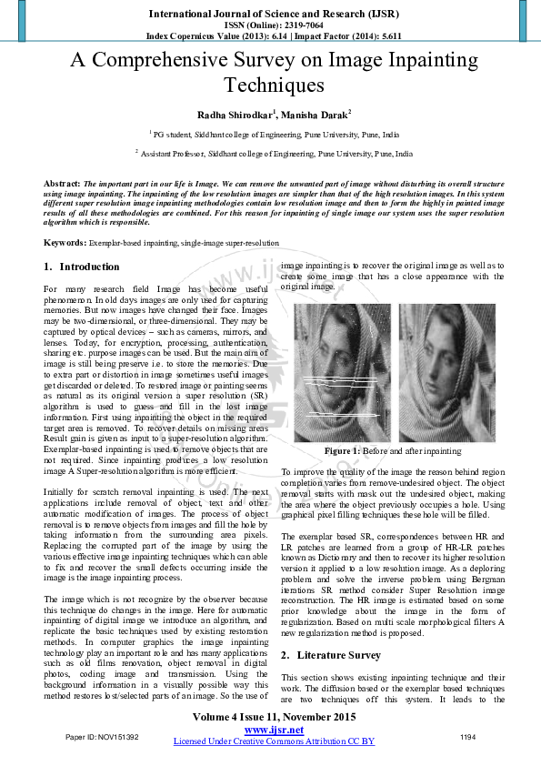 (PDF) A Comprehensive Survey on Image Inpainting Techniques