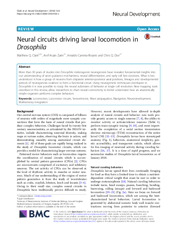 (PDF) Neural circuits driving larval locomotion in Drosophila