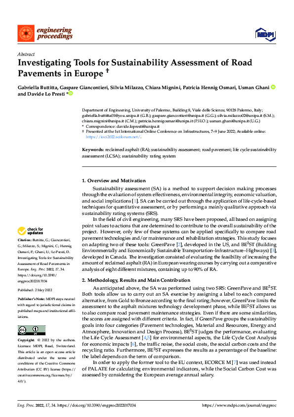 (PDF) Investigating Tools for Sustainability Assessment of Road ...
