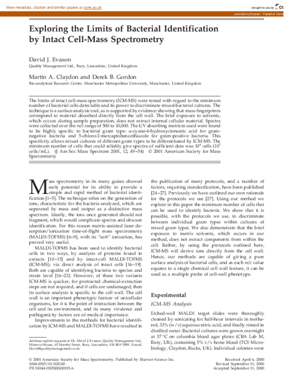 (PDF) Exploring the limits of bacterial identification by intact cell ...