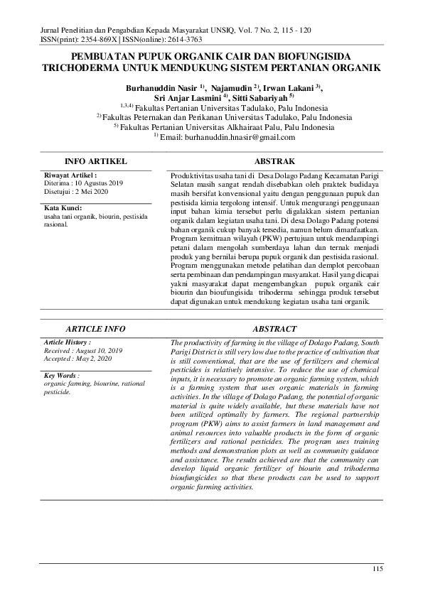 (PDF) Pembuatan Pupuk Organik Cair Dan Biofungisida Trichoderma Untuk Mendukung Sistem Pertanian ...