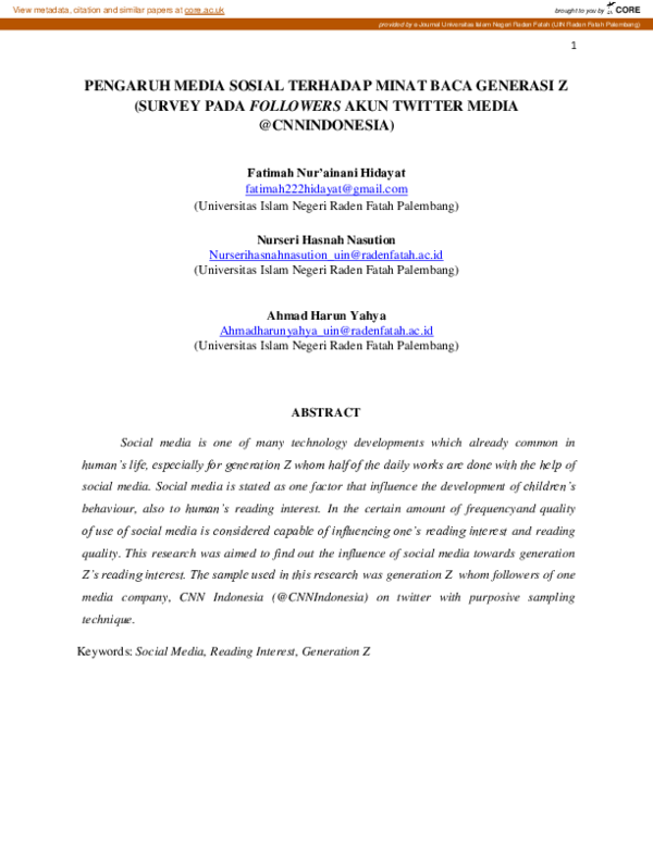 (PDF) Pengaruh Media Sosial Terhadap Minat Baca Generasi Z (Survey Pada Followers Akun Twitter ...