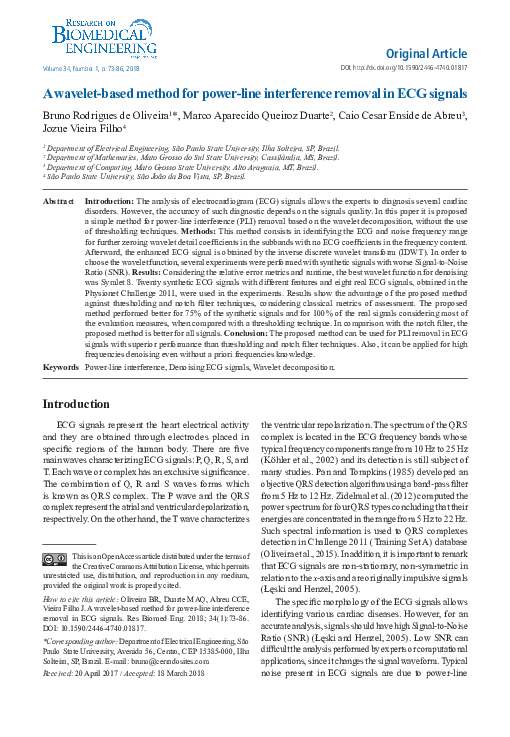 (PDF) A wavelet-based method for power-line interference removal in ECG ...