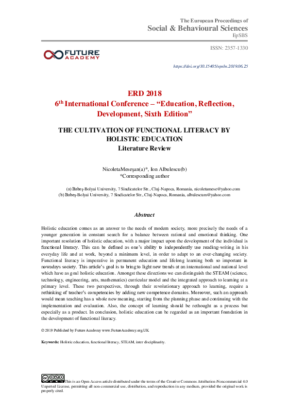 (PDF) The Cultivation Of Functional Literacy By Holistic Education Literature Review