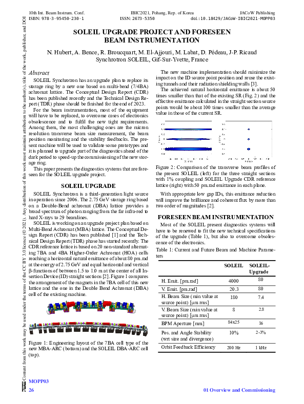 (PDF) SOLEIL Upgrade: Beam Instrumentation Overview