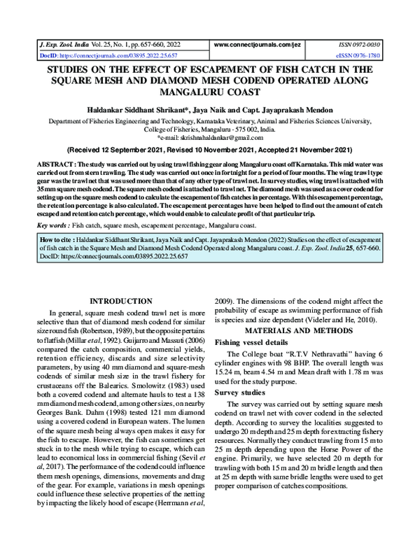 (PDF) STUDIES ON THE EFFECT OF ESCAPEMENT OF FISH CATCH IN THE SQUARE ...