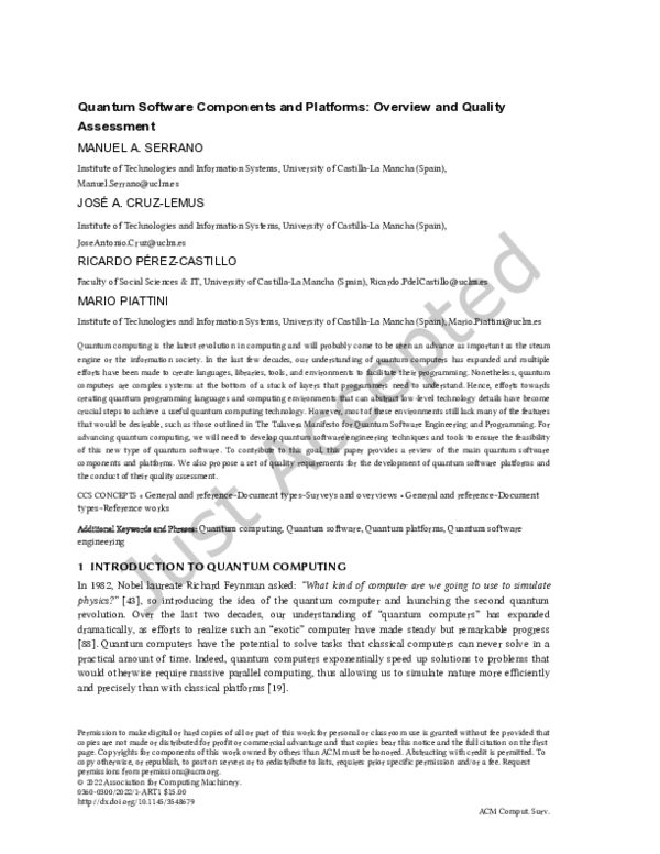 (PDF) Quantum Software Components and Platforms: Overview and Quality ...