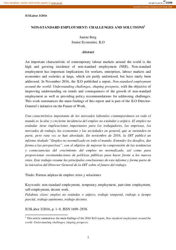 (PDF) Non-standard employment: challenges and solutions