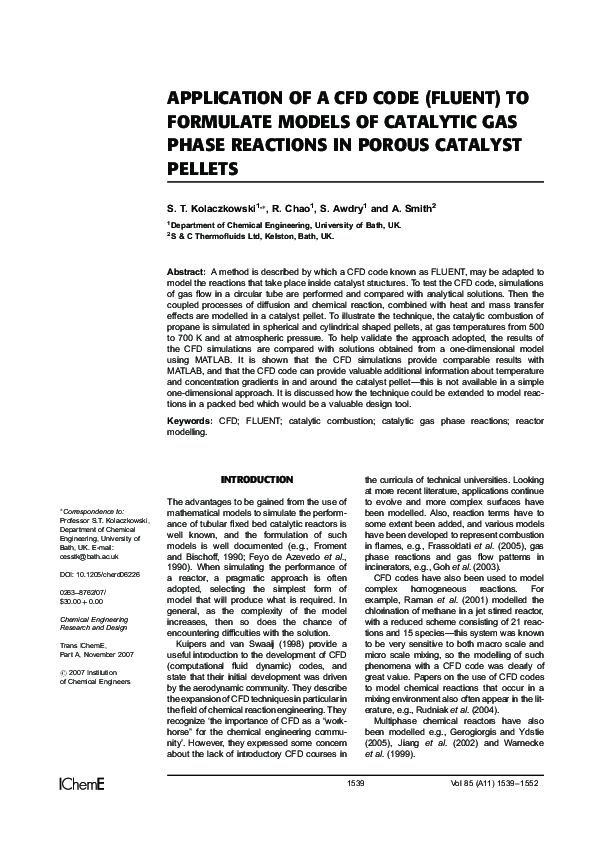 (PDF) Application of a CFD Code (FLUENT) to Formulate Models of ...