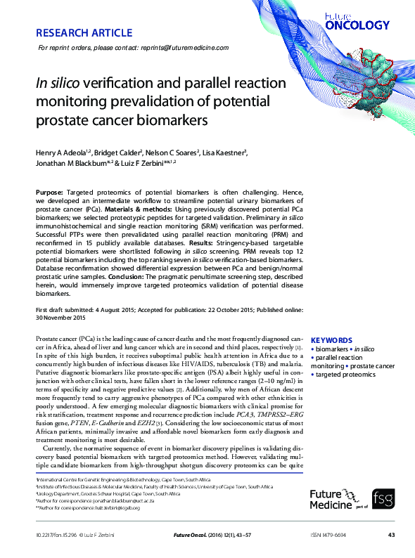 Pdf In Silico Verification And Parallel Reaction Monitoring Prevalidation Of Potential