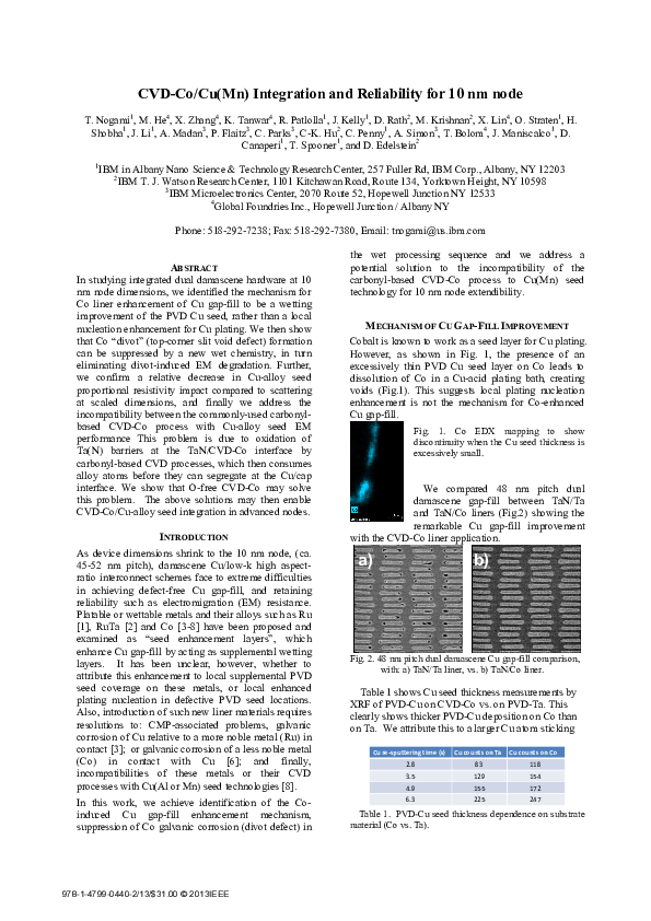 (PDF) CVD-Co/Cu(Mn) integration and reliability for 10 nm node