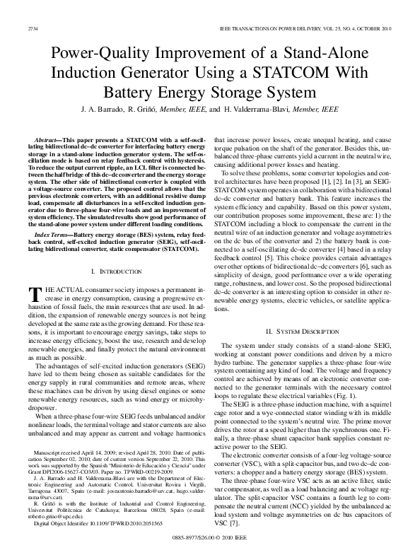 (PDF) Power-Quality Improvement of a Stand-Alone Induction Generator Using a STATCOM With ...
