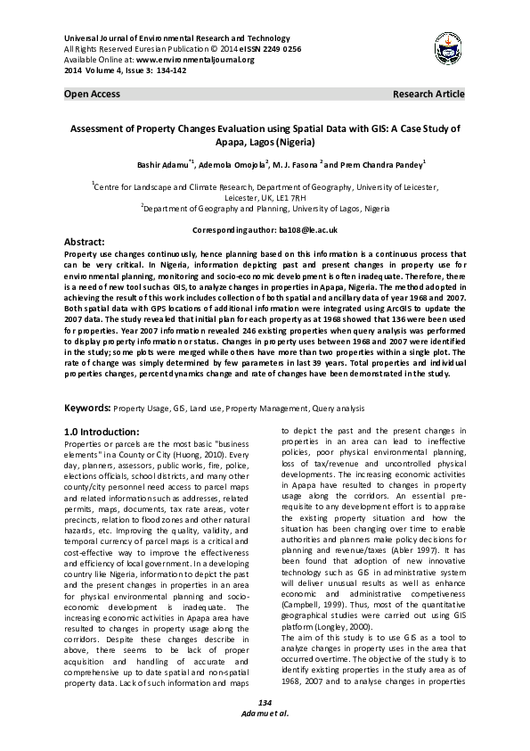 (PDF) Assessment of Property Changes Evaluation using Spatial Data with ...