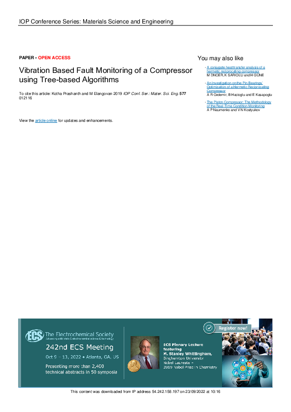 Pdf Vibration Based Fault Monitoring Of A Compressor Using Tree Based