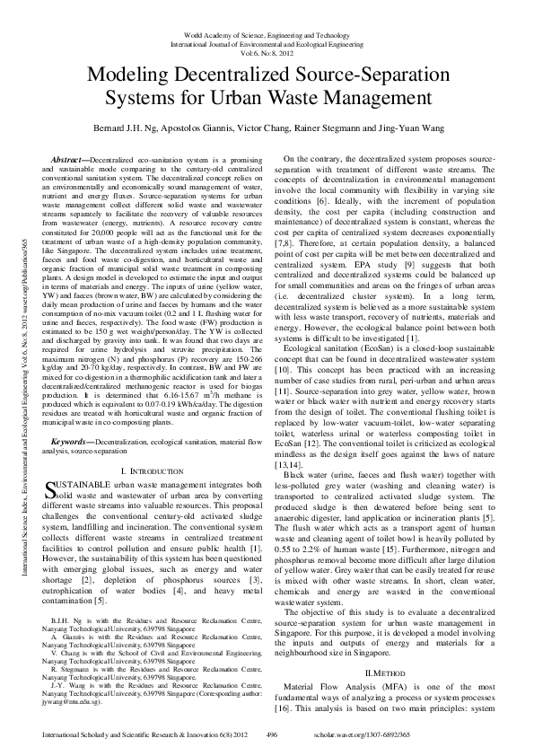 (PDF) Modeling Decentralized Source-Separation Systems For Urban Waste Management