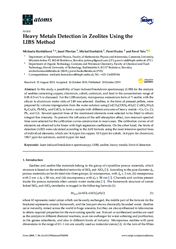 (PDF) Heavy Metals Detection in Zeolites Using the LIBS Method