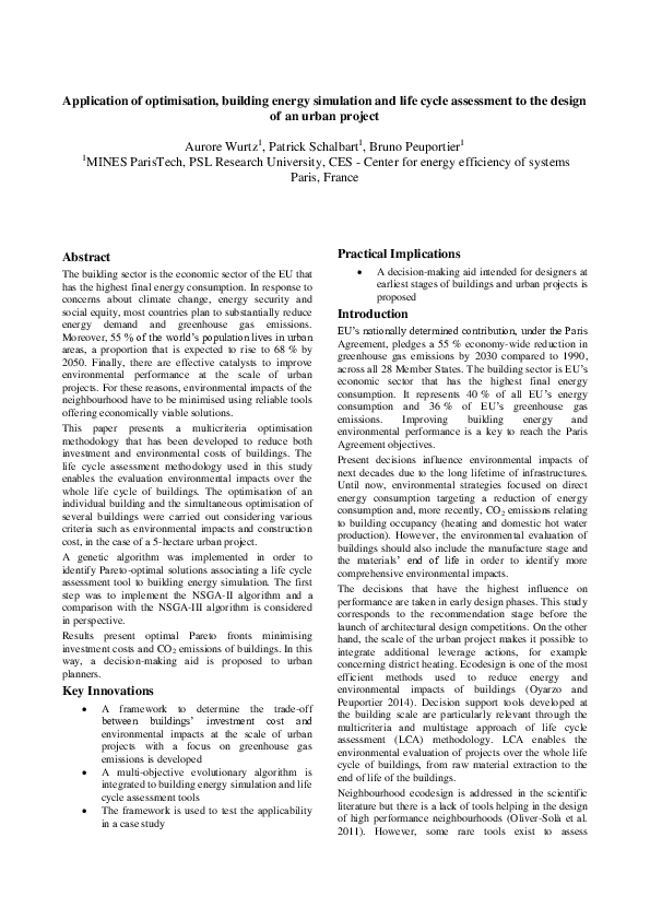 (PDF) Application of optimisation, building energy simulation and life cycle assessment to the ...