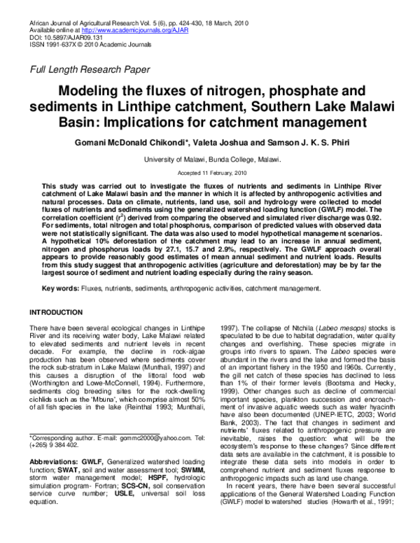 (PDF) Modeling the Fluxes of Nitrogen Phosphate and Sediments in ...
