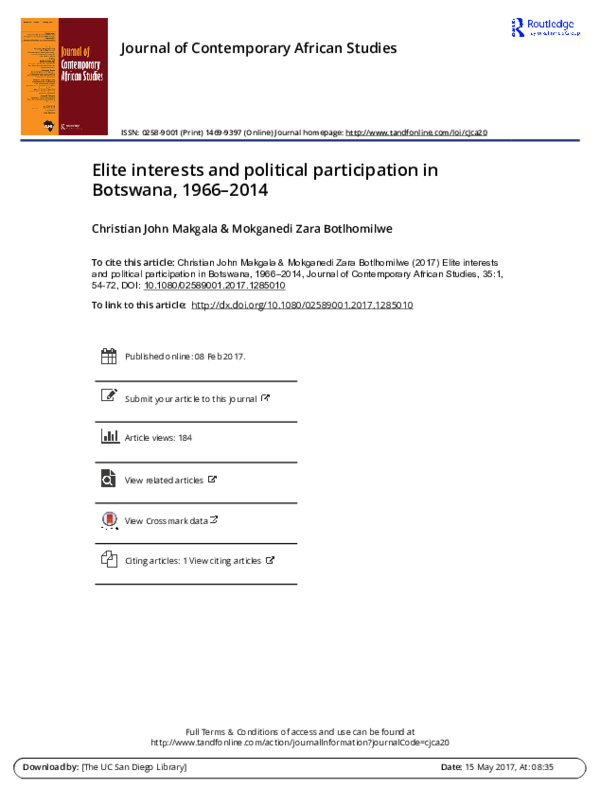 (PDF) Elite interests and political participation in Botswana, 1966–2014