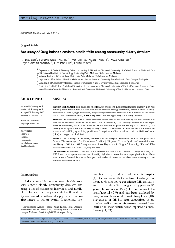 (PDF) Accuracy of Berg balance scale to predict falls among community ...