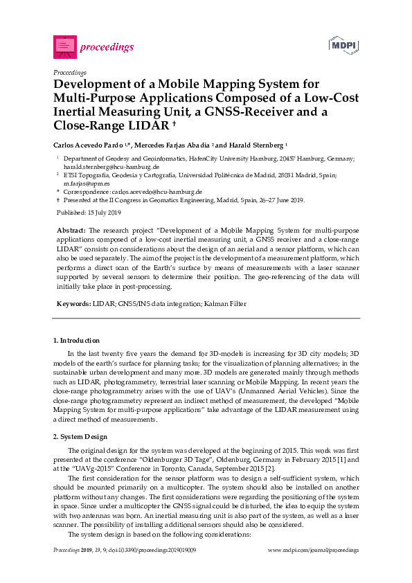 Pdf Development Of A Mobile Mapping System For Multi Purpose