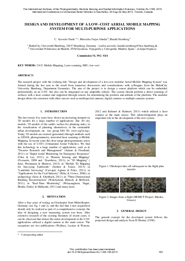 (PDF) Design and Development of a Low–Cost Aerial Mobile Mapping System for Multi-Purpose ...