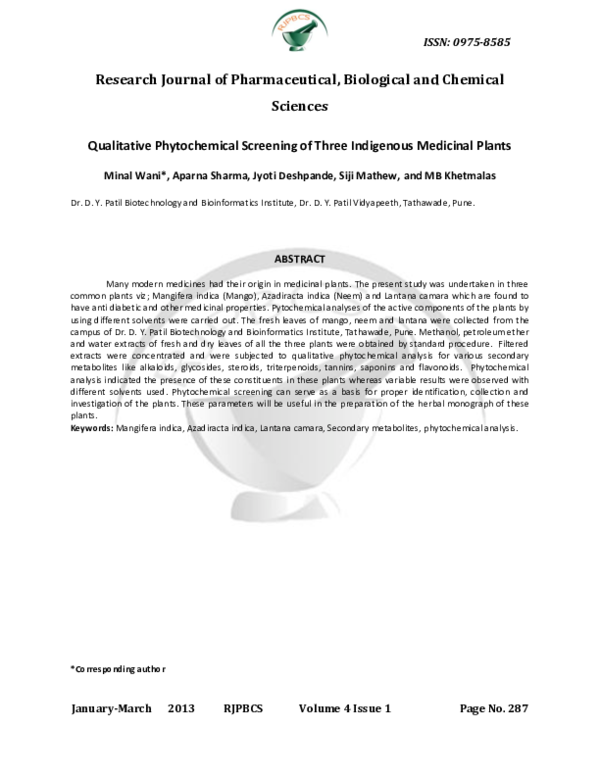 (PDF) Qualitative Phytochemical Screening of Three Indigenous Medicinal Plants