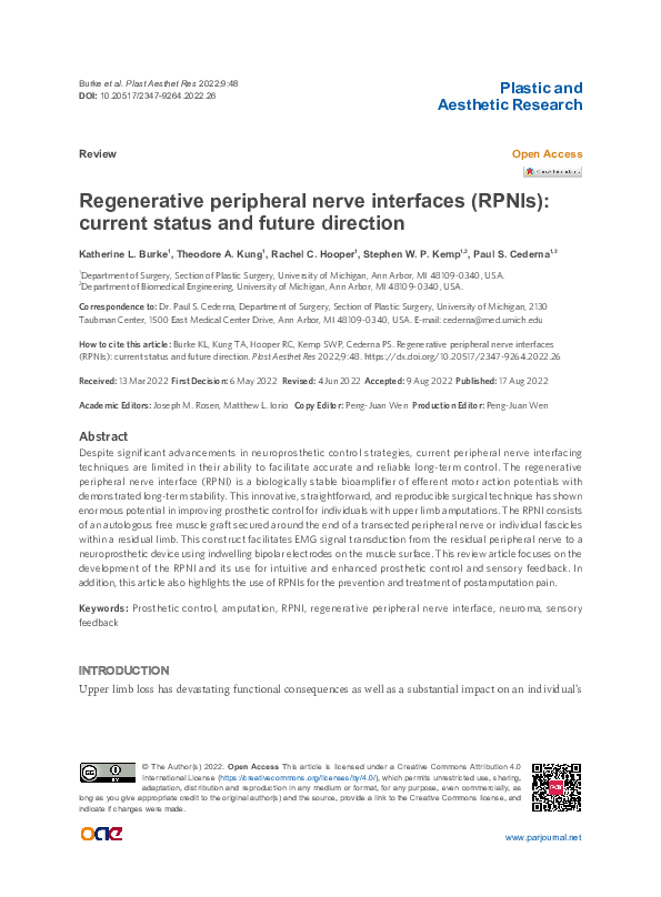 (PDF) Regenerative peripheral nerve interfaces (RPNIs): current status ...