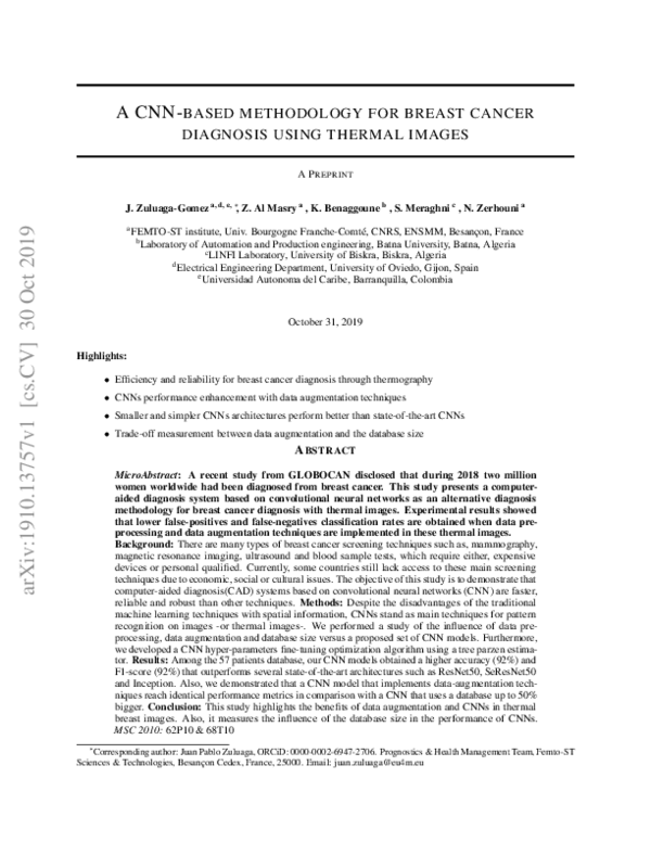 (PDF) A CNN-based methodology for breast cancer diagnosis using thermal ...