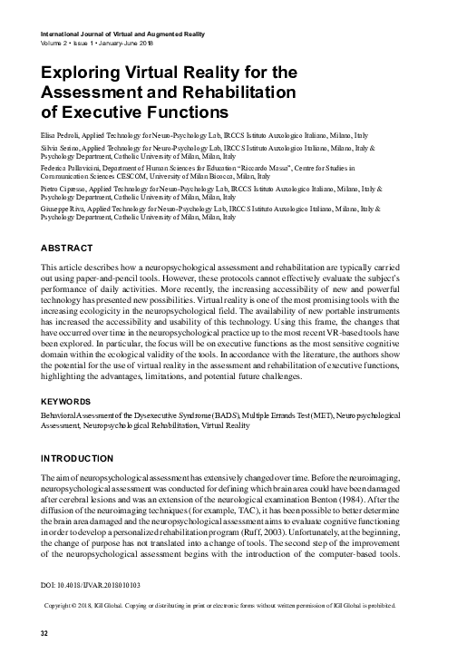 (PDF) Exploring Virtual Reality for the Assessment and Rehabilitation ...