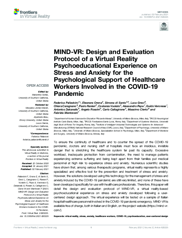 (PDF) MIND-VR: Design and Evaluation Protocol of a Virtual Reality ...