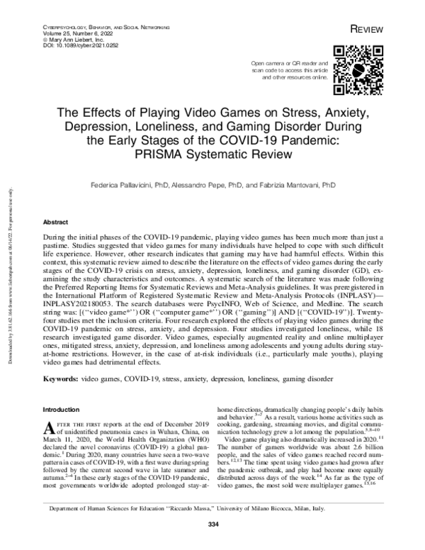 (PDF) The Effects of Playing Video Games on Stress, Anxiety, Depression ...