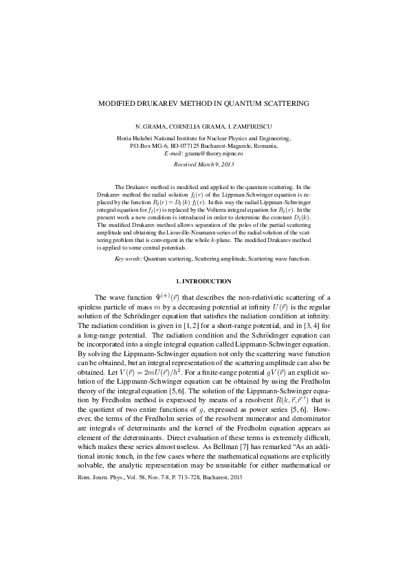 (PDF) Modified Drukarev Method in Quantum Scattering