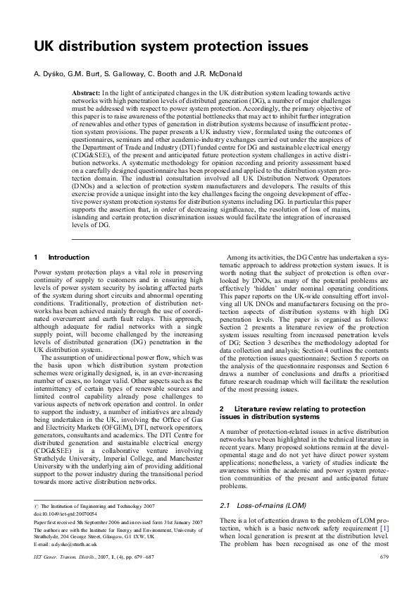 (PDF) UK distribution system protection issues | Adam Dyśko - Academia.edu