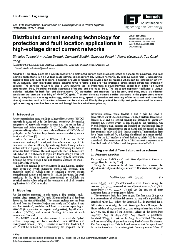 (PDF) Distributed current sensing technology for protection and fault location applications in ...