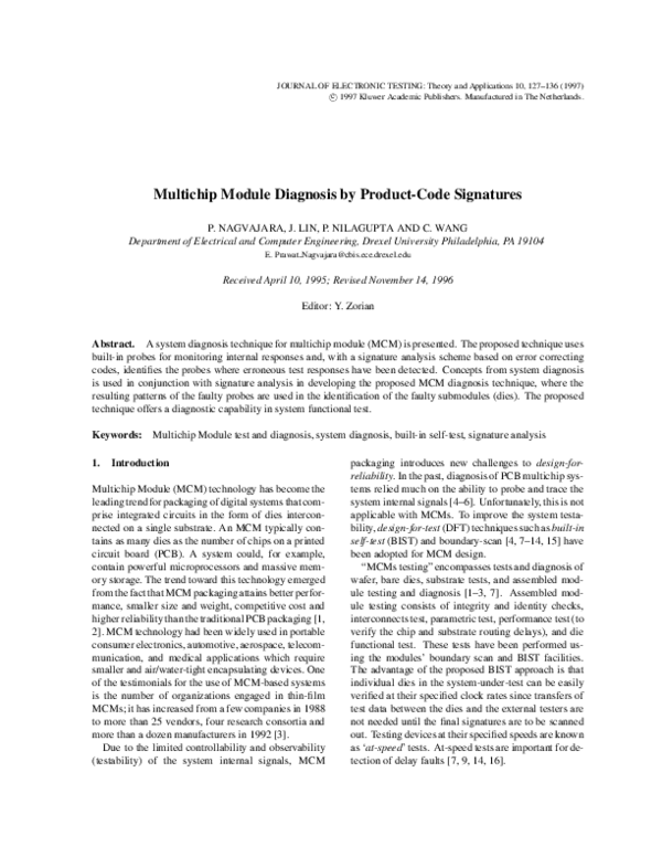 (PDF) Multichip Module Diagnosis by Product-Code Signatures